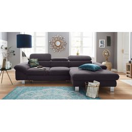 Ecksofa COTTA "Driver L-Form", schwarz, B:268cm H:73cm T:169cm, Struktur (100% Polyester);Chenille (90% Polyester, 10% Polyamid), Sofas, Ecksofa, mit Kopfteilverstellung, wahlweise mit Bettfunktion & Bettkasten