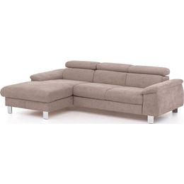 Ecksofa COTTA "Komaris L-Form, B: 244 cm", mud, B:244cm H:72cm T:166cm, Microfaser PRIMABELLE (100% Polyester);Kunstleder SOFTLUX(100%Polyurethan);Feinstruktur (100% Polyester);Kunstleder SOFTLUX/Struktur (100%Polyurethan, 90%Polyester, 10% Polyacryl), Sofas, Ecksofa, mit Kopfteilverstellung, optional Bettfunktion, Bettkasten & Licht