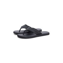Zehentrenner Tommy Hilfiger "HILFIGER LEATHER BEACH SANDAL", Herren, Gr. 43, schwarz, Textil, Schuhe Zehentrenner, Sommerschuh, Flat mit modischer Logostickerei
