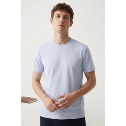 T-Shirt Calvin Klein "SS MICRO LOGO CREWNECK TEE", Damen, Gr. S, breezy blau, Web, Obermaterial: 100% Baumwolle, unifarben, klassisch normal, Rundhals, eingesetzt abgesteppte Kante, Shirts T-Shirt, Regular fit mit Rundhalsausschnitt
