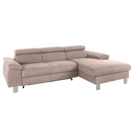 Ecksofa COTTA "Komaris L-Form, B: 244 cm", mud, B:244cm H:72cm T:166cm, Microfaser PRIMABELLE (100% Polyester);Kunstleder SOFTLUX(100%Polyurethan);Feinstruktur (100% Polyester);Kunstleder SOFTLUX/Struktur (100%Polyurethan, 90%Polyester, 10% Polyacryl), Sofas, Ecksofa, mit Kopfteilverstellung, optional Bettfunktion, Bettkasten & Licht