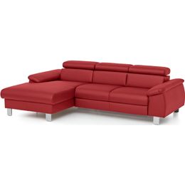 Ecksofa COTTA "Komaris L-Form, B: 244 cm", rot, B:244cm H:72cm T:166cm, Microfaser PRIMABELLE (100% Polyester);Kunstleder SOFTLUX(100%Polyurethan);Feinstruktur (100% Polyester);Kunstleder SOFTLUX/Struktur (100%Polyurethan, 90%Polyester, 10% Polyacryl), Sofas, Ecksofa, mit Kopfteilverstellung, optional Bettfunktion, Bettkasten & Licht