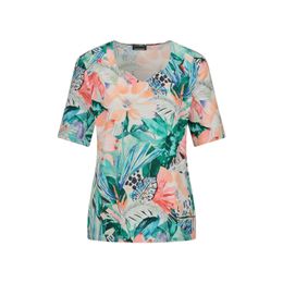 Print-Shirt GOLDNER "Kurzgr&ouml;&szlig;e Jerseyshirt mit Dschungel-Print", Damen, Gr. 21, bunt (bunt, gemustert), Obermaterial: 95% Viskose CV. 5% Elasthan EL., gerade, Shirts, stretchbequemer Viskosejersey
