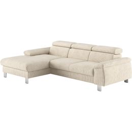 Ecksofa COTTA "Komaris L-Form, B: 244 cm", ivory, B:244cm H:72cm T:166cm, 88% POLYESTER (PES) 12% POLYAMID (PA), Sofas, Ecksofa, mit Kopfteilverstellung, optional Bettfunktion, Bettkasten & Licht