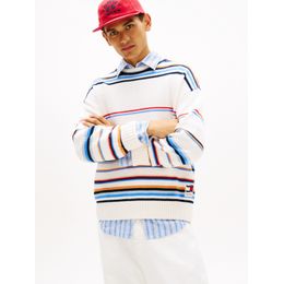 Strickpullover Tommy Jeans "90S MULTI STRIPES", Damen, Gr. L, ancient wei&szlig; multi, Strick, Obermaterial: 100% Baumwolle, gestreift, regular fit normal, Rundhals, eingesetzt Rippstrickb&uuml;ndchen, Pullover Strickpullover, Regular fit mit Streifenmuster