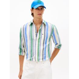 Langarmhemd Tommy Hilfiger "LINEN BLEND BOLD STRIPE", Herren, Gr. L, N-Gr, nouveau gr&uuml;n, stripe, Web, Obermaterial: 52% Baumwolle, 48% Leinen, regular fit normal, Manschette, Hemden, regular fit, Leinenmix, mit Streifen