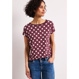 T-Shirt Street One, Damen, Gr. 40, rustic rouge, Stoff, 95% Viskose, 5% Elasthan, gemustert, comfort fit normal, Rundhals, normaler Saum, Shirts T-Shirt, mit Rundhalsausschnitt