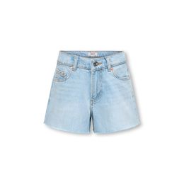 Jeansshorts KIDS Only "KOGROBYN HW RW SHORTS AZG84 DNM NOOS", M&auml;dchen, Gr. 122, N-Gr, light blau denim, Denim/Jeans, Obermaterial: 100% Baumwolle, unifarben, regular fit ca. Mitte Oberschenkel, Jeans Jeansshorts, mit offener Kante am Bein