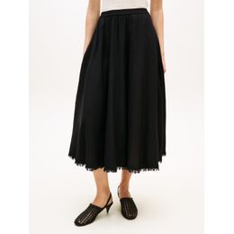 A-Linien-Rock Tommy Hilfiger "VIS/LINEN VOLUME MIDI SKIRT", Damen, Gr. L (42/44), schwarz, Web, Obermaterial: 53% Leinen, 47% Viskose, unifarben, A-Linie ca. Mitte Wade, R&ouml;cke A-Linien-Rock, Leinen-Mix mit feinen Falten, Relaxed Fit