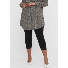 Caprileggings Only CARMAKOMA "CARTIME LIFE CALF LACE", Damen, Gr. M (46/48), N-Gr, schwarz, Jersey, Obermaterial: 95% Baumwolle, 5% Elasthan, figurbetont kniebedeckend, Hosen, mit Spitzensaum