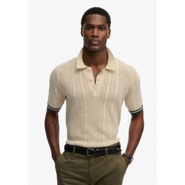 Poloshirt Superdry "KNITTED TEXTURE S/S POLO", Herren, Gr. XXL, oatmeal beige, Single Jersey, Obermaterial: 100% Baumwolle, unifarben, relaxed fit normal, Rundhals, Shirts, Baumwolle, relaxed fit