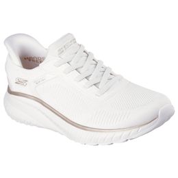 Slip-On Sneaker Skechers "BOBS SQUAD CHAOS-CURRENT MUSE", Damen, Gr. 35, wei&szlig;, goldfarben, Textil, Schuhe, Slipper, Freizeitschuh in veganer Verarbeitung, Topseller