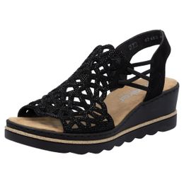 Keilsandalette Rieker, Damen, Gr. 41, schwarz, Textil, Veloursleder, unifarben, Schuhe, Sommerschuh, Plateausandale, Schlupfschuh mit Schmucksteinchen, Topseller