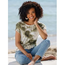 Kurzarmshirt Heine "Shirt", Damen, Gr. 34, ecru, 95% Viskose, 5% Elasthan, bedruckt, gemustert, mehrfarbig, Rundhals, Shirts