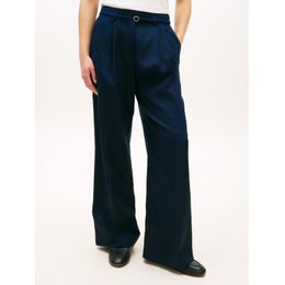 Bundfaltenhose Tommy Hilfiger "LINEN BLEND WIDE LEG PANT", Damen, Gr. 42, N-Gr, schwarz night navy, Web, Obermaterial: 43% Polyester, 32% Leinen, 24% Viskose, 1% Elasthan, unifarben, l&auml;ssig geschnitten lang, Hosen, mit B&uuml;gelfalten & passendem G&uuml;rtel