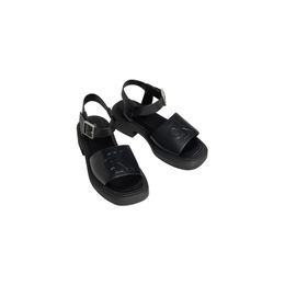 Plateausandaletten Calvin Klein "CHUNKY SANDAL LTH MG", Damen, Gr. 40, schwarz, Leder, unifarben, Basic, Schuhe, Sommerschuh, Sandale, Blockabsatz, mit Schnallenverschluss