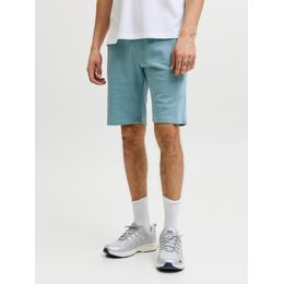 Jack & Jones Sweatshorts JACK & JONES "JPSTGORDON COLLEGE SWEAT SHORTS MID", Herren, Gr. L, N-Gr, mineral blau, angeraute Sweatware, Obermaterial: 80% Baumwolle, 20% Polyester, unifarben, regular fit, Hosen Sweatshorts