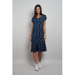 Druckkleid Seidel Moden, Damen, Gr. 34, N-Gr, navy, Jersey, Obermaterial: 100% Viskose, gepunktet, k&ouml;rpernah knielang, Rundhals, Kleider Druckkleid, gepunktet- aus Viskose - MADE IN GERMANY