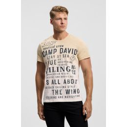 Rundhalsshirt CAMP DAVID, Damen, Gr. 4XL, sea sand, Single Jersey, Material: 100% Baumwolle, bedruckt, regular fit normal, Rundhals, eingesetzt gerader Abschluss, Shirts Rundhalsshirt, mit Farbverlauf