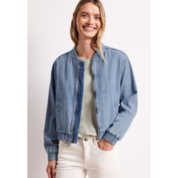 Jeansjacke Street One, Damen, Gr. 44, ultra bleach random washed, Jeans, 100% Baumwolle, unifarben, normal normal, hoch geschlossener Ausschnitt, elastischer Bund, Jacken Jeansjacke, aus reiner Baumwolle