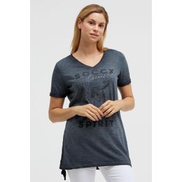 V-Shirt SOCCX, Damen, Gr. L, blau, Single Jersey, Material: 100% Baumwolle, bedruckt, regular fit lang, V-Ausschnitt, eingesetzt gerader Abschluss, Shirts, aus Baumwolle