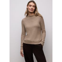 Langarmshirt Street One, Damen, Gr. 36, light terra mocha meliert, Stoff, 80% Viskose, 15% Polyester, 5% Elasthan, unifarben, k&ouml;rpernah normal, hoch geschlossener Ausschnitt, B&uuml;ndchen, Shirts Langarmshirt, mit Turtleneck
