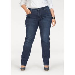 Bequeme Jeans MAC "Stella", Damen, Gr. 46, L&auml;nge 34, blau (busy blau used), Denim/Jeans, Obermaterial: 97% Baumwolle, 3% Elasthan, Abriebeffekte, comfort fit kn&ouml;chellang, Jeans, Gerader Beinverlauf