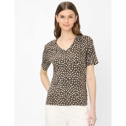Kurzarmshirt Brax "Style CARINA S", Damen, Gr. 34, dunkelbraun, 47% Baumwolle, 47% Modal, 6% Elasthan, V-Ausschnitt, Shirts