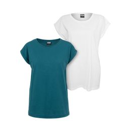 T-Shirt Urban Classics "Urban Classics Damen Ladies Extended Shoulder Tee 2-Pack", Damen, Gr. XS, teal, wei&szlig;, 100% Baumwolle, unifarben, loose fit, Rundhals, Shirts T-Shirt