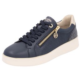 Plateausneaker Remonte, Damen, Gr. 41, gold (dunkelblau, goldfarben), Leder, Lederimitat, Schuhe Plateausneaker, Freizeitschuh, Halbschuh, Schn&uuml;rerschuh, seitlicher Rei&szlig;verschluss