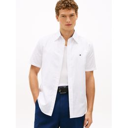 Kurzarmhemd Tommy Hilfiger "LINEN BLEND SOLID", Herren, Gr. L, N-Gr, wei&szlig;, Web, Obermaterial: 52% Baumwolle, 48% Leinen, regular fit normal, Hemden