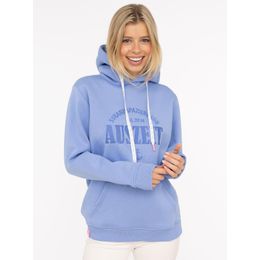 Hoodie Zwillingsherz "Auszeit", Damen, Gr. L/XL, blau (mittelblau), angeraute Sweatware, Obermaterial: 50% Baumwolle, 50% Polyester, unifarben, Sweatshirts Hoodie, mit gestickter "Auszeit"-Botschaft, Kapuze mit Kordelzug,Tasche vorne