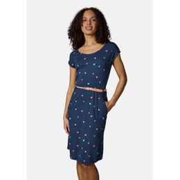 Shirtkleid Ragwear "Lilithe Hearts YOUMODO", Damen, Gr. L (40), Normalgr&ouml;&szlig;en, nachtblau, Material 50% Baumwolle, 50% Modal, tailliert knieumspielend, Rundhals, &Auml;rmel ohne &Auml;rmelschlitz normaler Saum, Kleider Shirtkleid, Sommerkleid mit Herzchen-Print und Flechtg&uuml;rtel