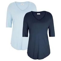 T-Shirt bonprix, Damen, Gr. 48/50 (XL), hellblau, dunkelblau, Jersey, Obermaterial: 100% Viskose, unifarben, figurumspielend Po-bedeckend, V-Ausschnitt, Shirts T-Shirt, Figur umspielende Passform, Halbarm, V-Ausschnitt, aus Viskose