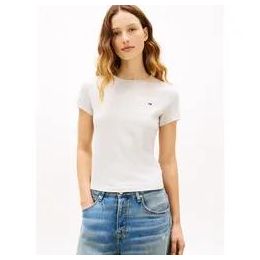 Tommy Hilfiger Kurzarmshirt TOMMY JEANS "TJW SLIM C-NECK TEE", Damen, Gr. M (38), ice grau heather, Single Jersey, Obermaterial: 100% Baumwolle, meliert, slim fit h&uuml;ftlang, Rundhals, abgesteppt, Shirts, mit Logo-Stickerei