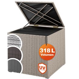 Casaria Gartenbox Polyrattan 318L Creme mit Innenverkleidung wetterfest