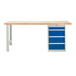 Sch&auml;fer Shop Modulare Werkbank Sch&auml;fer Shop Select, Grundeinheit, Buche Multiplexplatte, bis 500 kg, B 2000 x T 700 x H 840 mm, Lichtgrau ral 7035/Enzianblau ral 5010