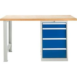 Sch&auml;fer Shop Modulare Werkbank Sch&auml;fer Shop Select, Grundeinheit, Buche Multiplexplatte, bis 500 kg, B 1500 x T 700 x H 840 mm, Lichtgrau ral 7035/Enzianblau ral 5010