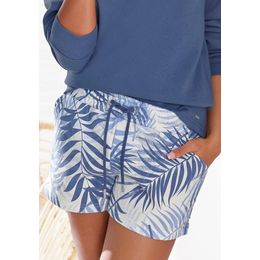 Lascana Sweatshorts blau Gr. 32/34 f&uuml;r Damen. Mit Kordel, Allover-Druck, Kordelzug. Basic. Nachhaltig.