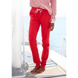H.I.S. H.I.S Sweathose 'SandandStripesRNT3' rot Gr. 40/42 f&uuml;r Damen. Mit Logodruck. Bequem. Nachhaltig.
