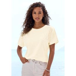 Lascana T-Shirt 'mit Strasssteinen' gelb Gr. 40/42 f&uuml;r Damen. Rundhals und Strass-Steine. L&auml;ssig Geschnitten. Nachhaltig.