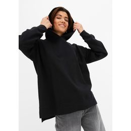 Hoodie bonprix, Damen, Gr. 44/46 (L), schwarz, Sweatware, Obermaterial: 100% Baumwolle, unifarben, oversize Po-bedeckend, Rundhals, Rippb&uuml;ndchen, Sweatshirts Hoodie, Oversized Form, reine Baumwolle, mit Seitenschlitzen, vokuhila Look