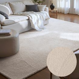 Wollteppich Hanse Home "Calmio, auch als L&auml;ufer und in rund", beige (natur wei&szlig;), B:160cm H:18mm L:230cm, Wolle, Teppiche, Handgetuftet, Wolle, Natur, Wohnzimmer, Schlafzimmer, Skandi, Hygge