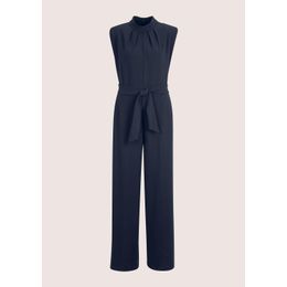 Madeleine Mode Overall MADELEINE "Overall Eleganter Jumpsuit mit Stehkragen", Damen, Gr. 42, N-Gr, blau (marine), Obermaterial: 65% Polyester PES. 31% Viskose CV. 4% Elasthan EL., Modern, Overalls Overall