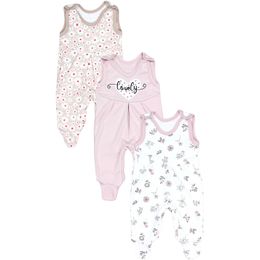 Strampler TUPTAM "Strampler Baby M&auml;dchen Strampler mit Fu&szlig; 3er Pack", Jungen, Gr. 68, N-Gr, rosa (bl&auml;tter blumen herzchen puderrosa hellbeige), Obermaterial: 100% Baumwolle CO., Overalls