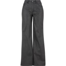 Stoffhose Karl Kani "Karl Kani Signature Pu Wide Leg Pants black", Damen, Gr. XS, US-Gr&ouml;&szlig;en, schwarz, 100% Polyurethan, unifarben, loose fit, Hosen Stoffhose
