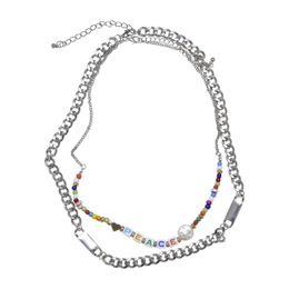 Edelstahlkette Urban Classics "Urban Classics Unisex Peace Bead Layering Necklace 2-Pack", silber, Halsketten, Herren, onesize, Edelstahlkette