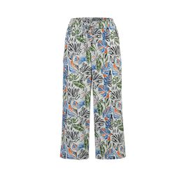 Schlupfhose GOLDNER "Kurzgr&ouml;&szlig;e Midi-Hose floral mit weitem Bein", Damen, Gr. 20, K-Gr, orange (sand, blau, orange, gemustert), Obermaterial: 100% Viskose CV., Hosen Schlupfhose, Schlupfbund mit Bindeband