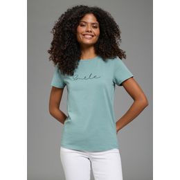 T-Shirt Laura Scott, Damen, Gr. 32/34, mint, Single Jersey, Obermaterial: 95% Baumwolle, 5% Elasthan, bedruckt, Basic h&uuml;ftlang, Rundhals, Shirts T-Shirt, im Basic-Stil, mit Rundhalsausschnitt, aus elastischem Single Jersey