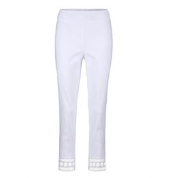 Schlupfhose GOLDNER "Kurzgr&ouml;&szlig;e Freizeithose LOUISA mit Spitzenabschluss", Damen, Gr. 19, K-Gr, wei&szlig;, Obermaterial: 66% Viskose CV. 31% Polyamid PA. 3% Elasthan EL., Hosen Schlupfhose, Mit Spitzenabschluss am Saum